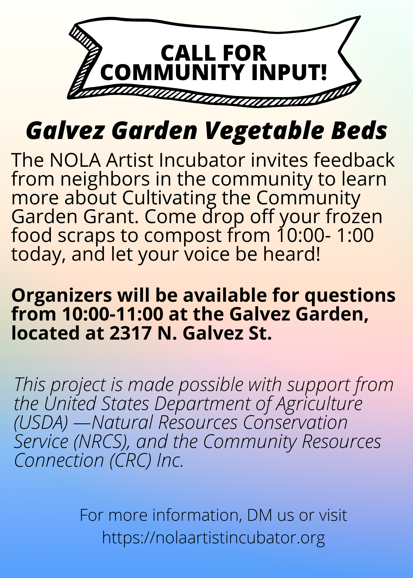 Request for Community Input – NOLA Artist Incubator